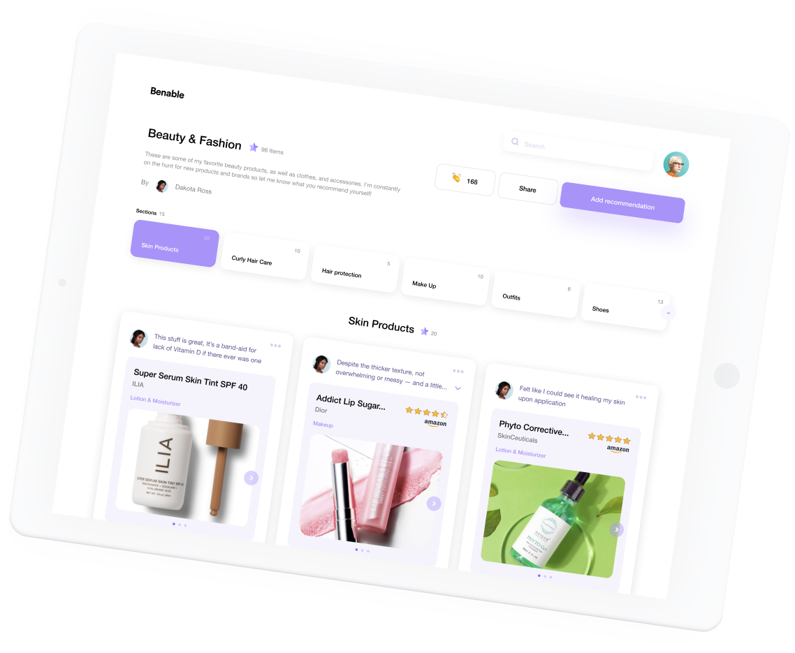 Benable - Shareable lists of things you recommend