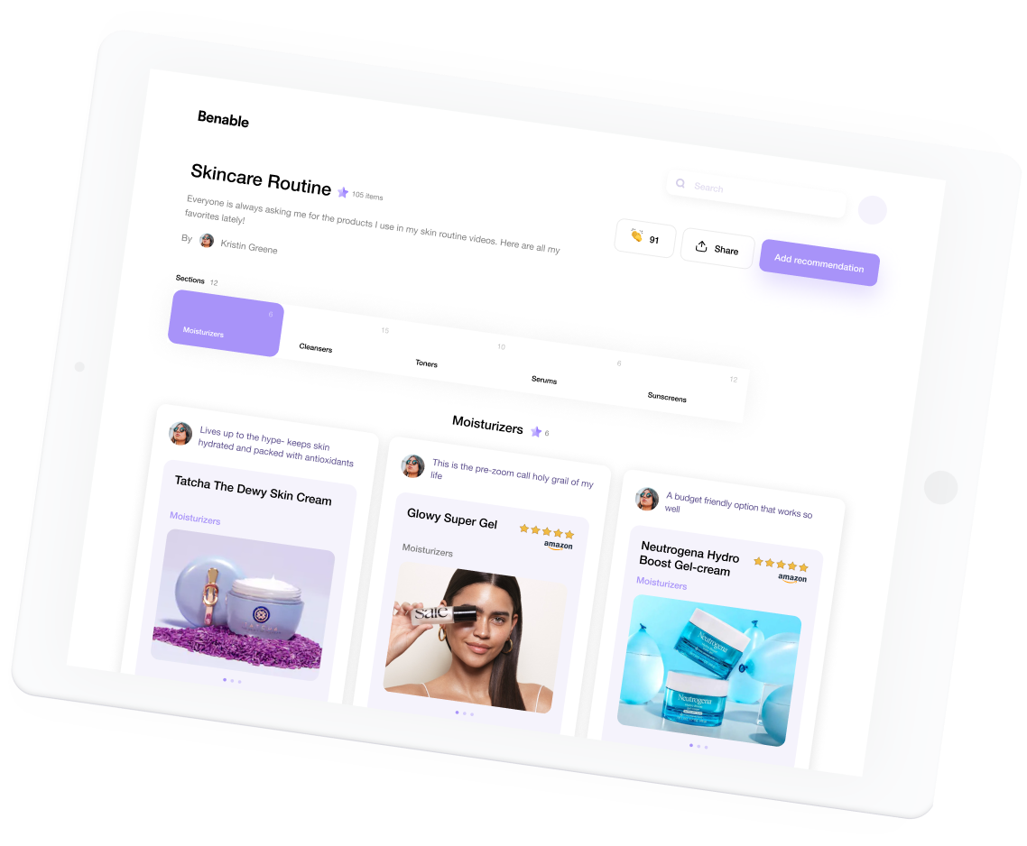 Benable - Shareable lists of things you recommend