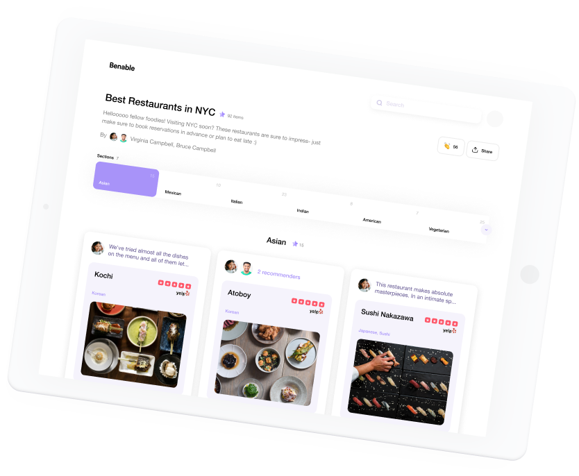 Benable - Shareable lists of things you recommend