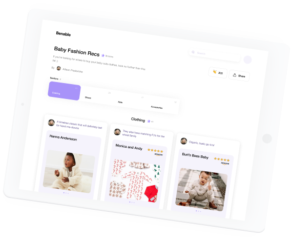 Benable - Shareable lists of things you recommend