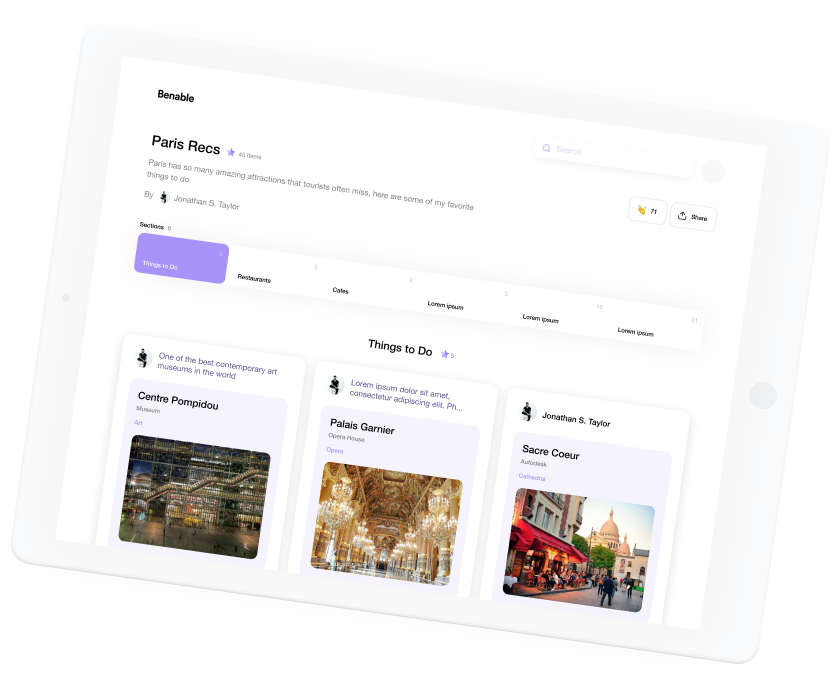 Benable - Shareable lists of things you recommend
