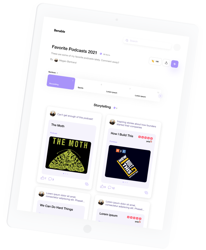 Benable - Shareable lists of things you recommend