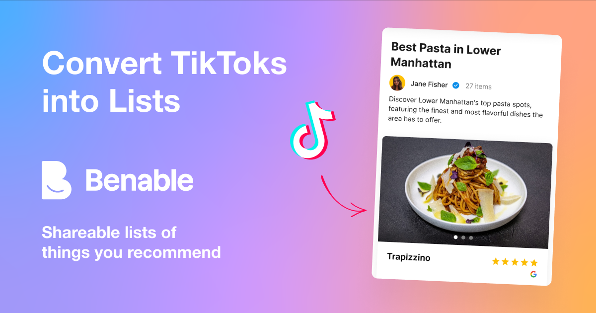 Benable - Shareable lists of things you recommend